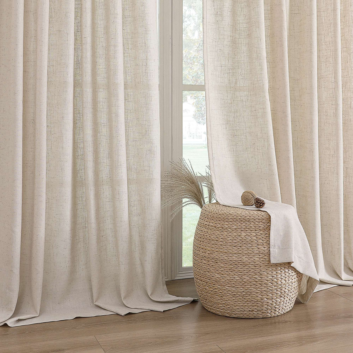 Latitude Run Linen Curtains For Living Room 2 Panel Set Neutral Modern